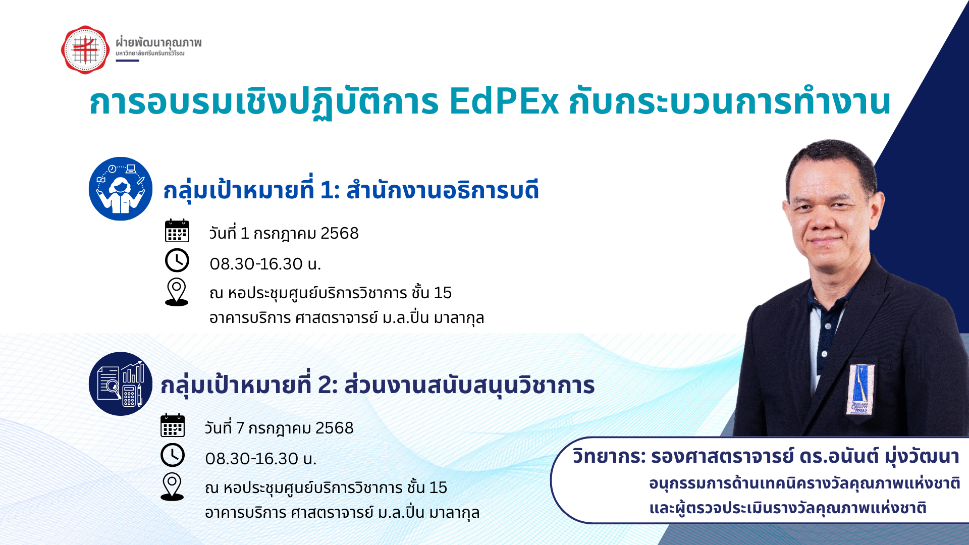 ขอเชิญเข้าร่วมอบรมเชิงปฏิบัติการ EdPEx กับกระบวนการทำงาน